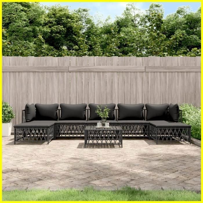 DXBK Salon de jardin 8 pcs avec coussins anthracite acier 3186907 ...