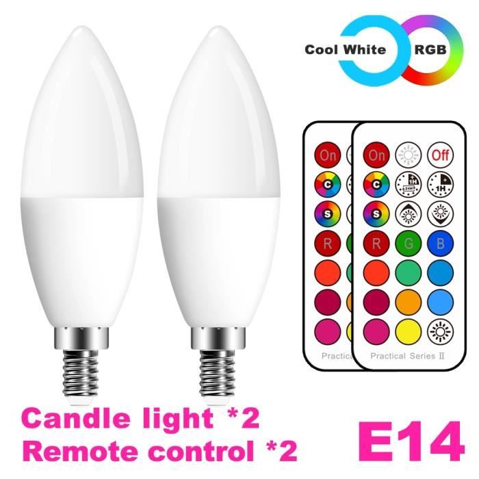 AMPOULE LED,E14 Cold White x2--Ampoule LED E14, couleur bougie, signe néon, ruban RGB, avec ...