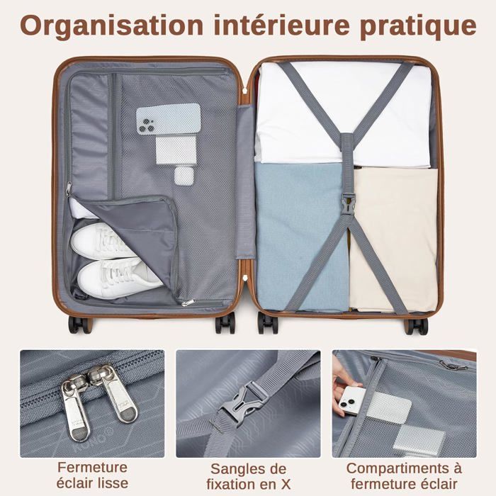 Set de bagages - KONO - Set de 3 - Valise cabine 55 cm ABS - 4 ...