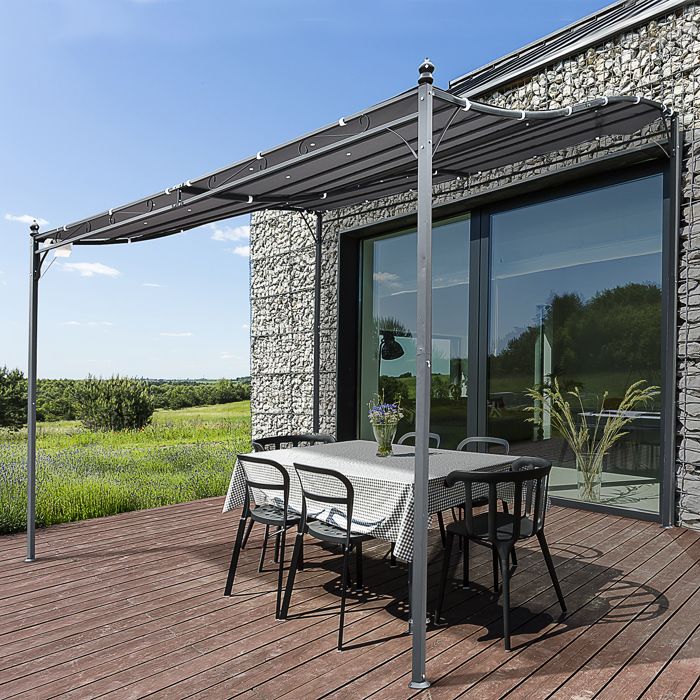 Pergola tonnelle de jardin auvent 3 x 3 m adossable métal gris ...
