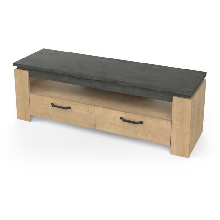 Meuble TV AUSTIN - Taille écran max 55' (140 cm) - Décor chêne Hamilton ...