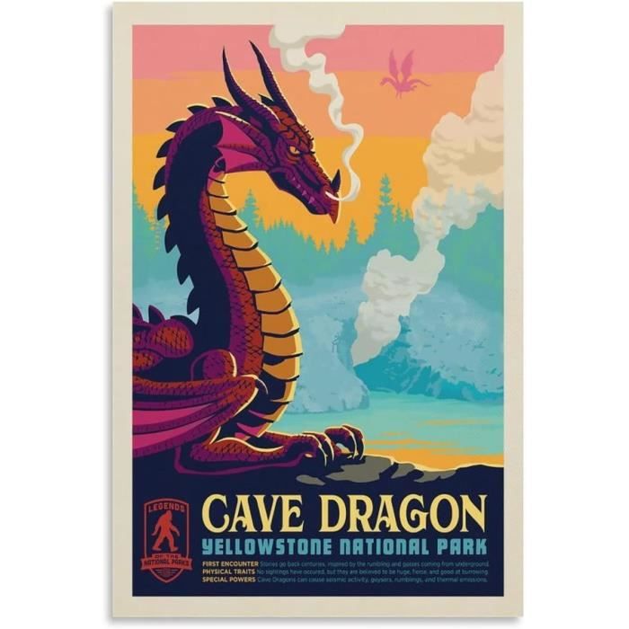 Poster Vintage Légendes Cavernes Dragon Poster Décoratif Sur Toile ...