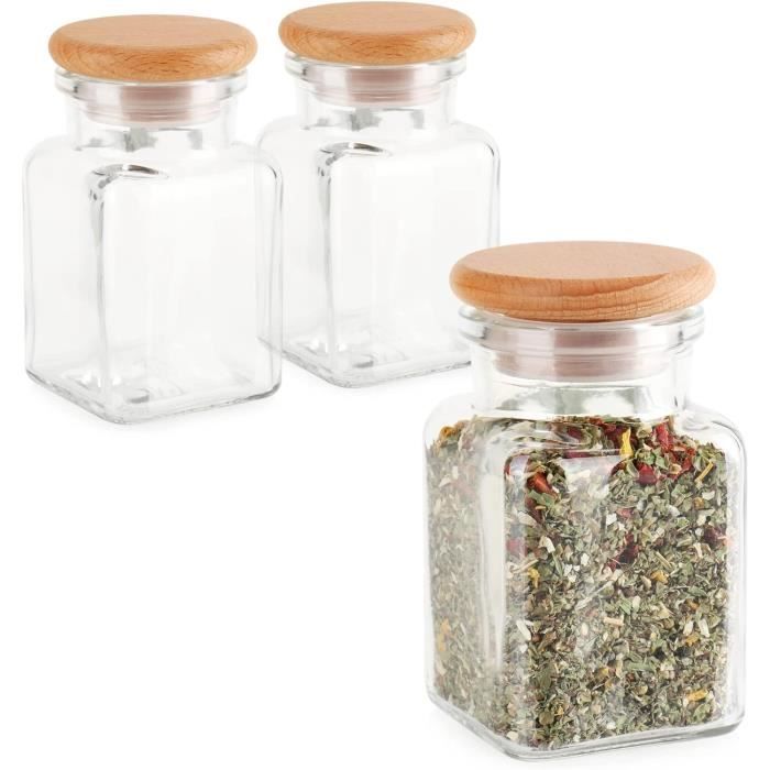 3x pots à épices - pot de conservation avec couvercle en bois et bague ...