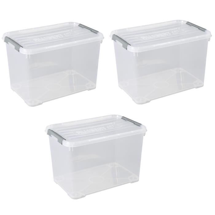 CURVER | Handy box - Plus 65L + clips gris avec couvercle 100% recyclée ...