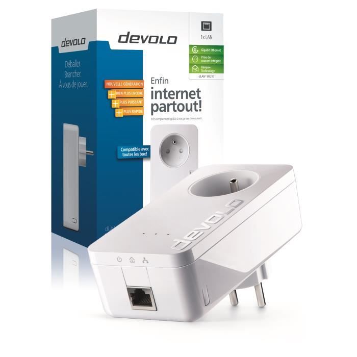 DEVOLO 9217 dLAN 650+, Prise réseau CPL 600 Mbit/s, 1 port Gigabit Ethernet, Prise Filtrée ...