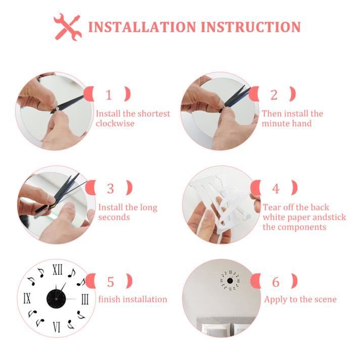 ESTINK Horloge murale DIY Wall Clock, Musical Note Stickers Wall Clock ...