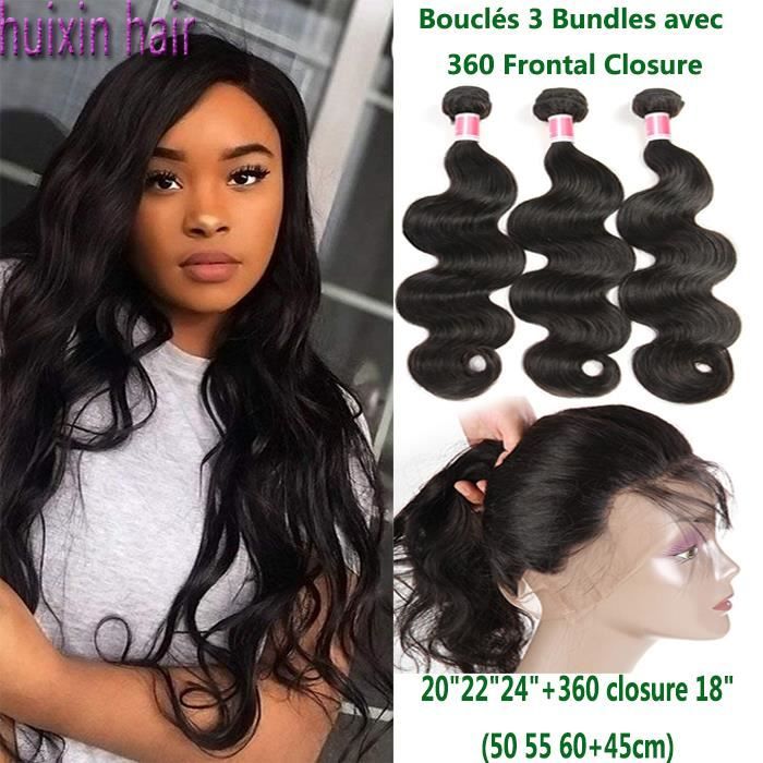 360 Lace Frontal Closure Body Wave Avec 3 Tissage Brésilienne bouclés ...