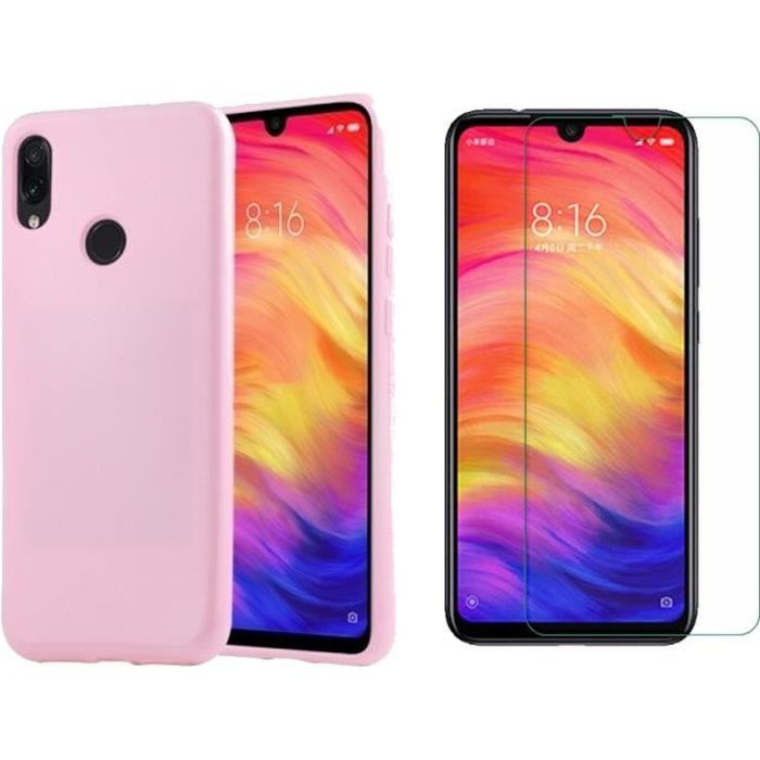 Coque Souple Silicone Pour Xiaomi Redmi Note 7 Couleur Rose + Verre ...
