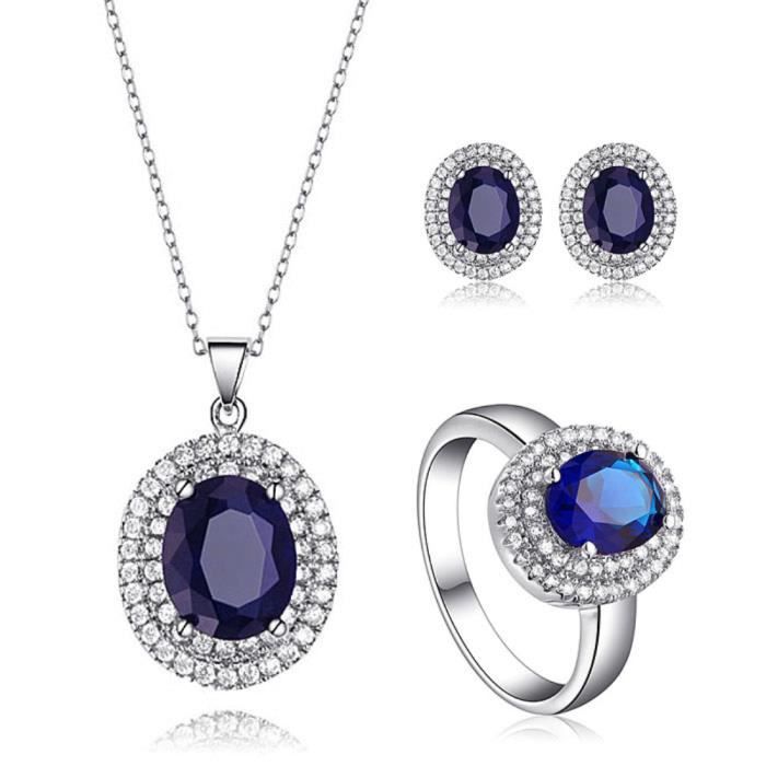 MERRILL Parure bijoux 5 pièces Swarovski Elements bleu Cristal Platine ...