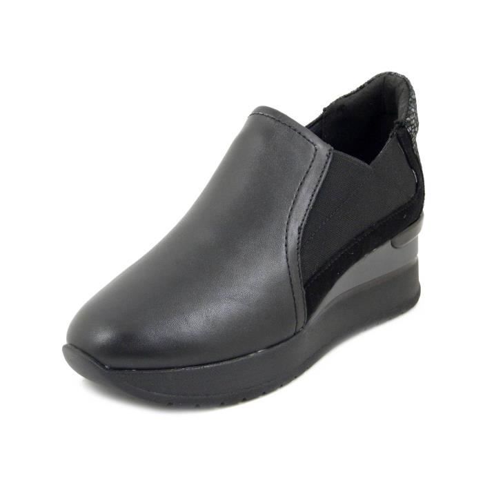 Chaussure pour femme en cuir souple noir, talon compensé, semelle ...