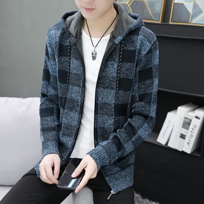 Gilet-cardigan,Pull épais surdimensionné à carreaux pour homme, manteau chaud, décontracté ...