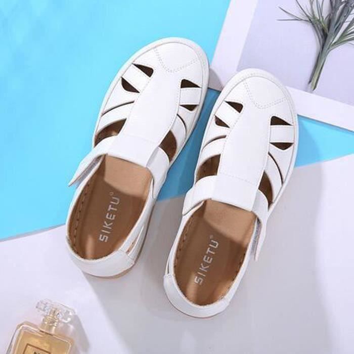 Sandales Femme Nu-pieds été Compensé casuel été Sandale scratch Blanc ...