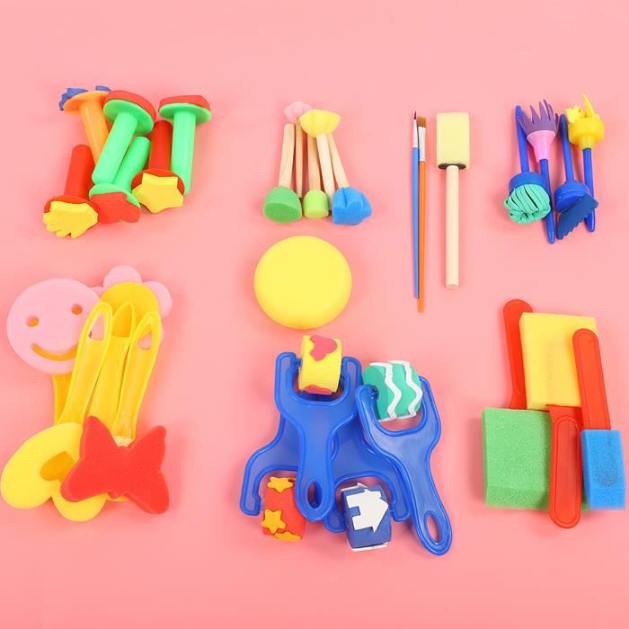 Qiilu Timbre éponge 30pcs Kids Painting Sponges, Craft Sponge Brush Set ...