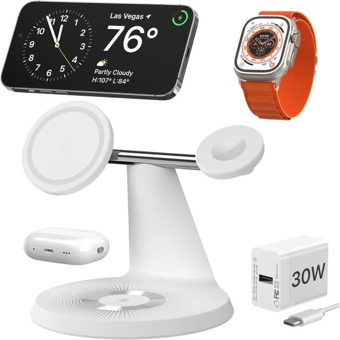 Station De Charge Apple 30W, Chargeur Induction 3 En 1 Magnétique ...