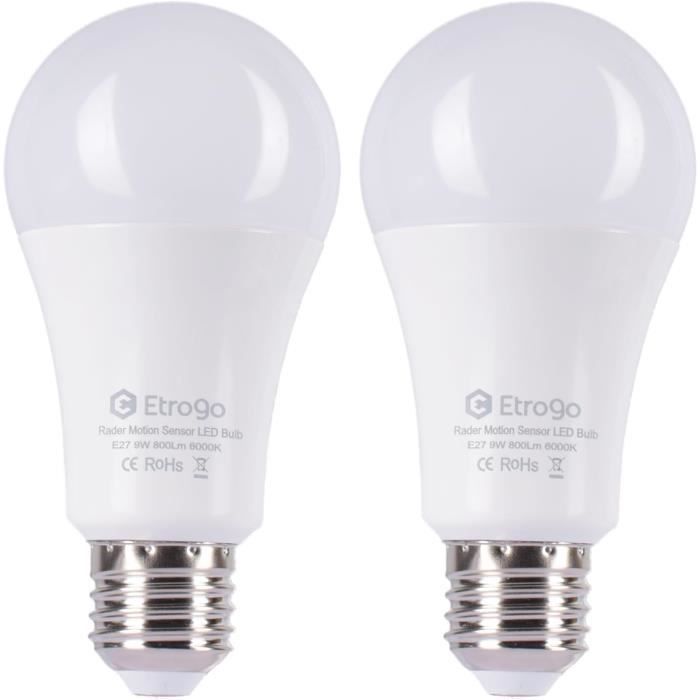 Lampe Led Detecteur De Mouvement E27 9W 800Lm Blanc Froid 6000K On-Off Automatique (Lot De 2 ...
