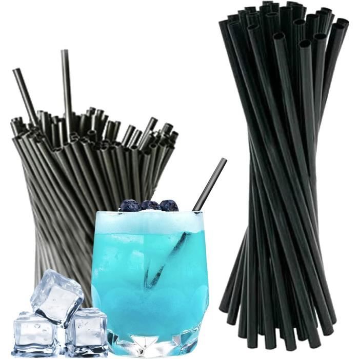 Paille, 500 pailles noires, Réutilisables 21cm paille plastique en ...