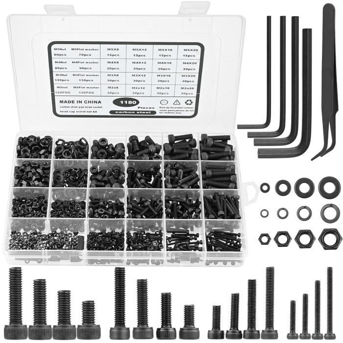Assortiment de 1185 écrous et boulons M2 M3 M4 M5 à tête ronde ...