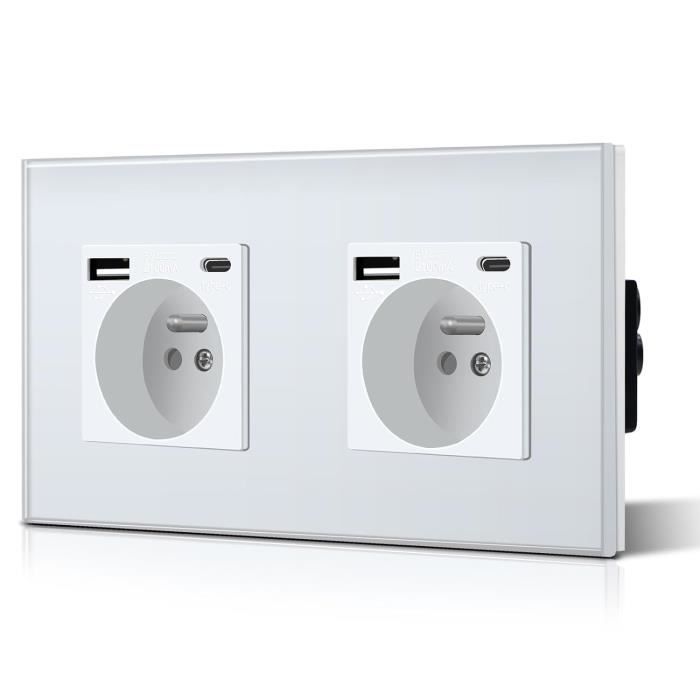 Prise murale en verre cristal avec USB et 1 barrette d'alimentation ...