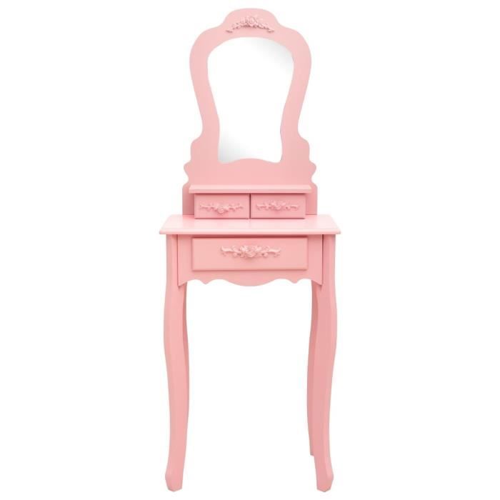 PAL Ensemble de coiffeuse avec tabouret Rose 50x59x136 cm Paulownia ...