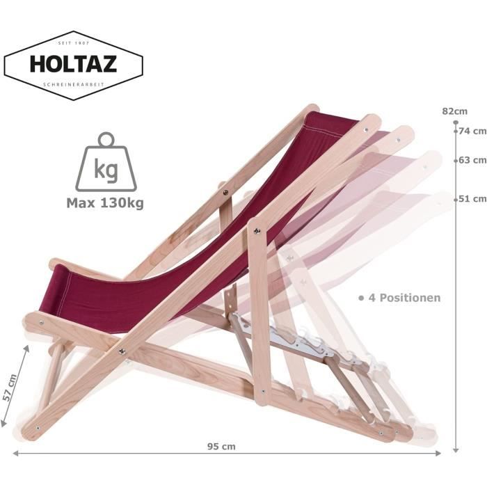 Transat Pliable Bois hêtre à Monter soi-même Lit de Plage Pliant Chaise ...