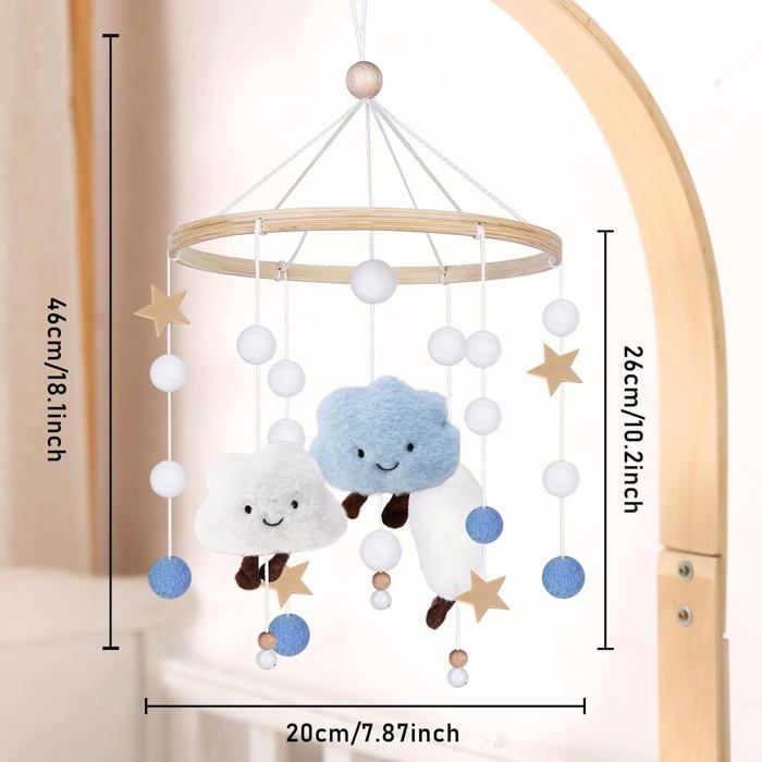 Carillon Éolien Mobile Pour Bébé Avec Boules En Feutre - Nuages 3D ...