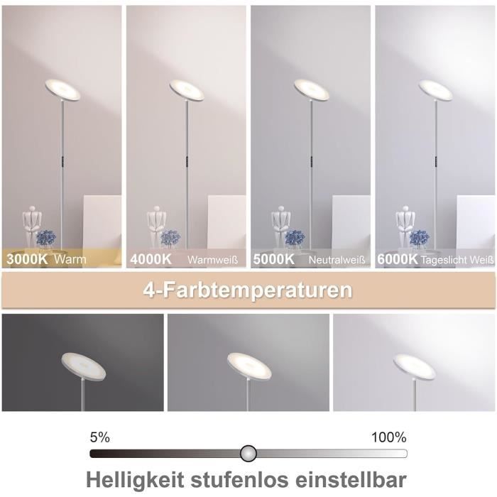 20W Lampadaire sur Pied Salon Lampe LED 3 Couleurs Température Variable ...