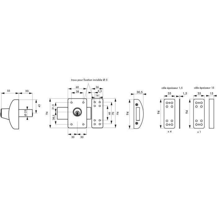 Verrou Double Entrée Design 5 Pour Porte D'Entrée, Cylindre 50Mm, Acier ...