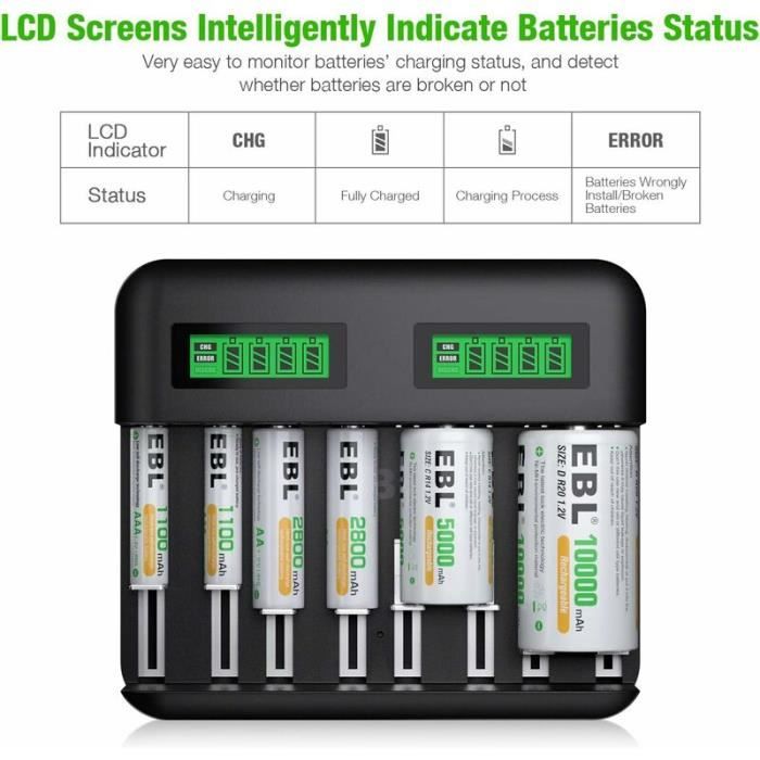 Chargeur de Piles Universel LCD - Chargeur pour AA-LR6, AAA-LR3, C-R14 ...