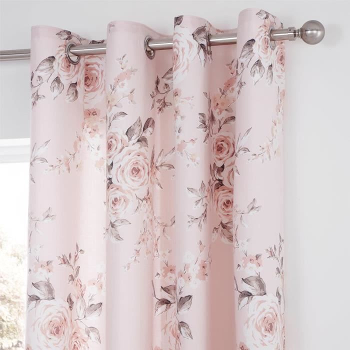 Canterbury Rideaux Doublés À Œillets Motif Floral Rose Pâle 168 X 183 ...
