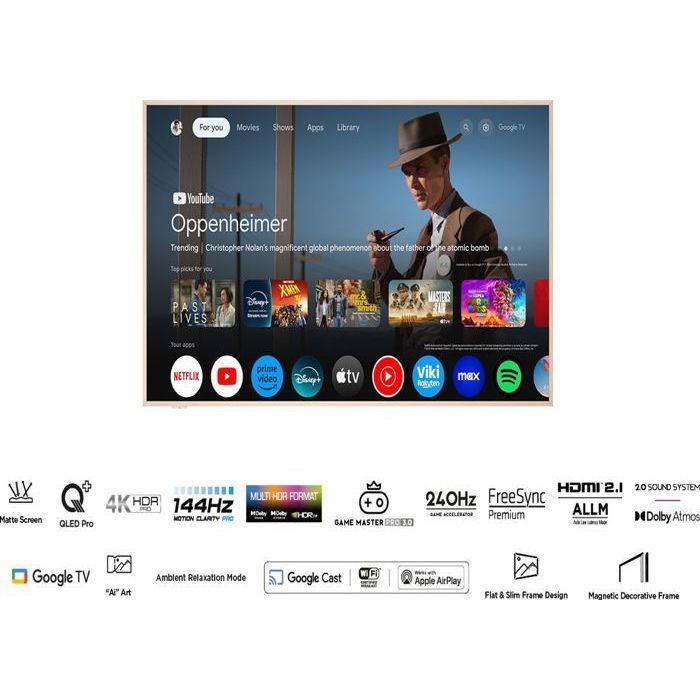 TV QLED 75" 75A300W TCL NXTFrame 4K UHD 190 cm Blanc QLED Edge-LED ...