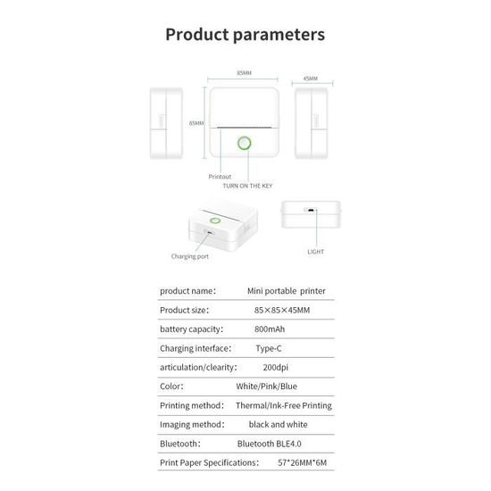 2windeal® Mini Imprimante Thermique Imprimante Portable Bluetooth sans Encre avec 13 Rouleaux ...