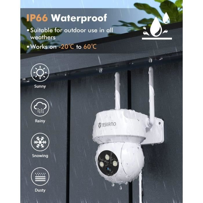 YESKAMO 2K Camera Surveillance WiFi exterieure sans Fil WLAN 360 ...