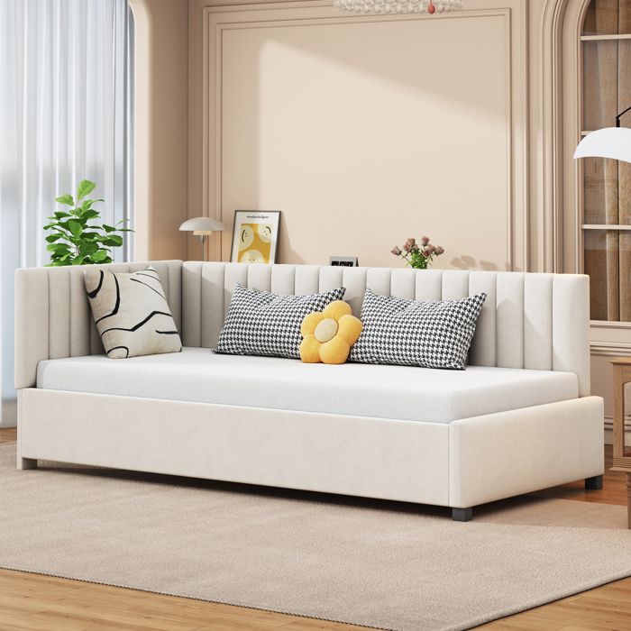 Lit banquette convertible 90x200 avec sommier à lattes Beige Maisentiel ...