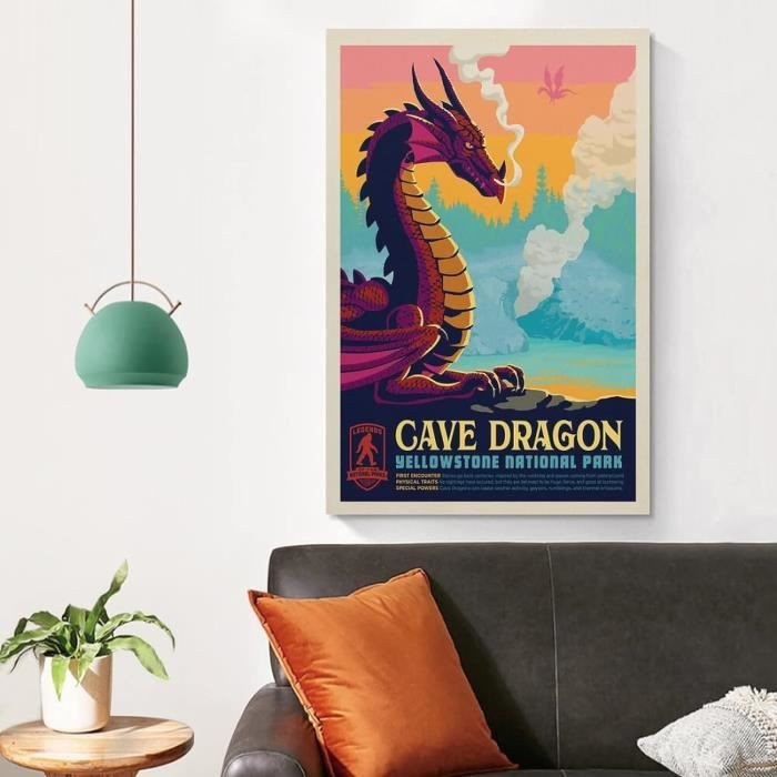 Poster Vintage Légendes Cavernes Dragon Poster Décoratif Sur Toile ...