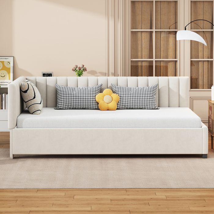 Lit banquette convertible 90x200 avec sommier à lattes Beige Maisentiel ...