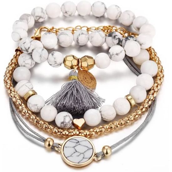 Ensemble De Bracelets Avec Pompons Bracelet En Marbre Blanc Avec ...