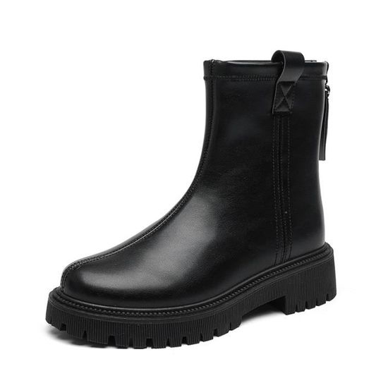 Bottes en cuir vintage pour femmes -bottes courtes à la cheville -Noir ...