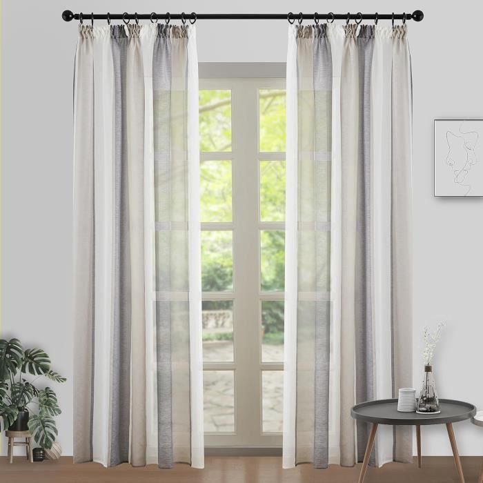 Rideaux Voilage Blanc Rideau Salon Rayés Teints En Tissu Polyester 100% ... Rideaux Voilage Blanc Rideau Salon Rayés Teints En Tissu Polyester 100% ...