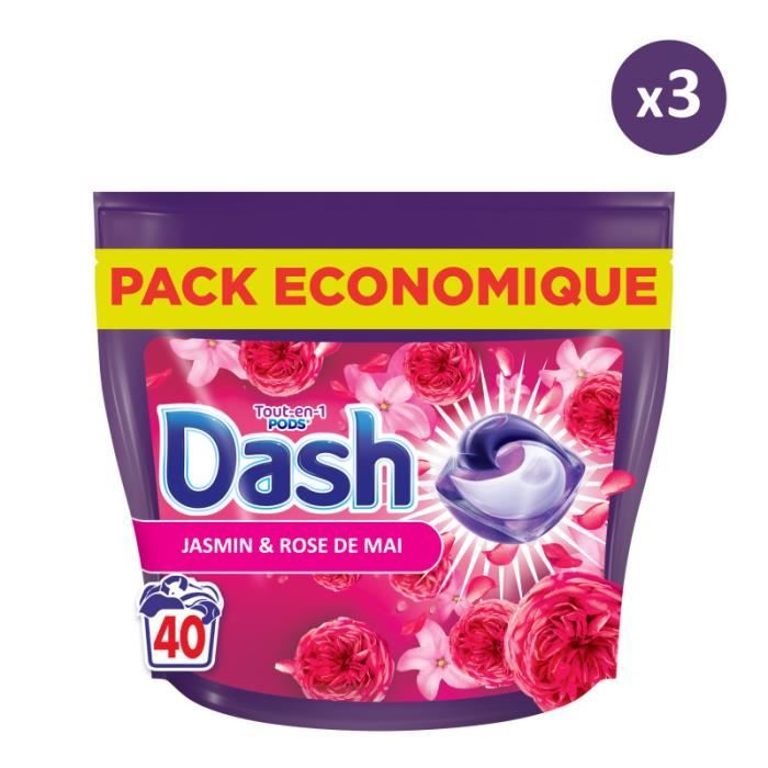 3x40 Pods Tout-en-1 Jasmin Et Rose de Mai, Lessive en Capsules Dash ...