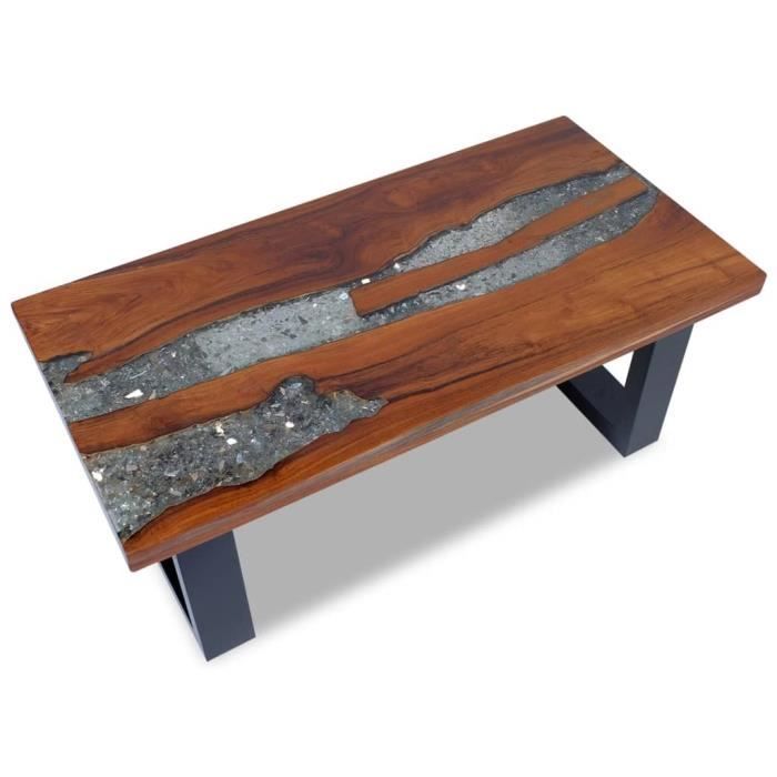 FAS Table basse Teck Résine 100 x 50 cm - Cdiscount Maison