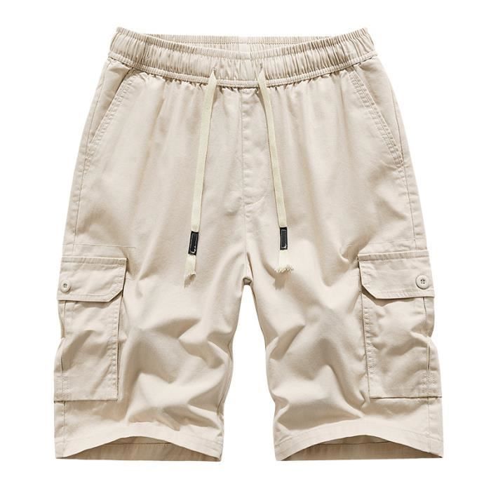 Bermudas Homme Cargo Taille élastiquée en Coton Multi-poches Relaxed ...