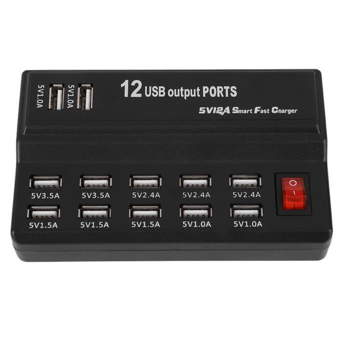 Qiilu Hub USB 12 ports 12 ports USB Hub 5V 10A adaptateur secteur ...