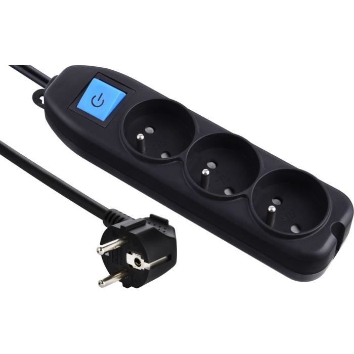 34123 Bloc 3 Prises + Interrupteur 1,5 M Noir[J1072] - Cdiscount Bricolage
