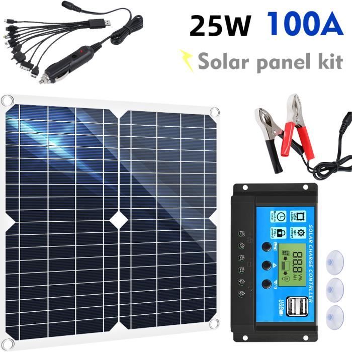 Kit Panneau Solaire 25W 18V Portable Monocristallin Avec régulateur de charge solaire pour ...