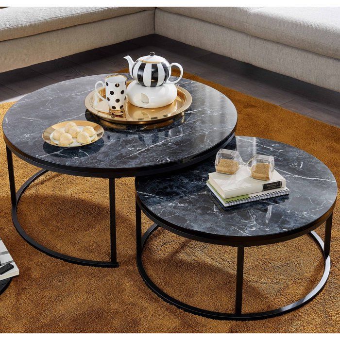 WOHNLING table basse, lot de 2, noire, aspect marbre, table gigogne ...