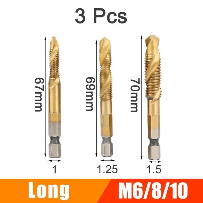 FILIERE - BUSE DE FILAGE - TARAUD,Long M6 M8 M10--Mèches à tige hexagonale plaquée titane ...