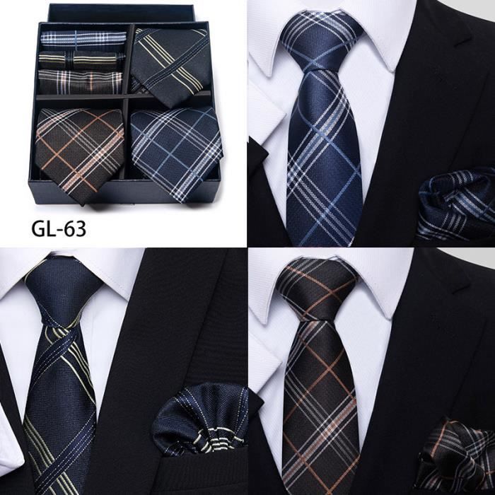 Lot de 3 Cravates et Carrés de Poche Homme INSFITY - Style 62 - Noir ...