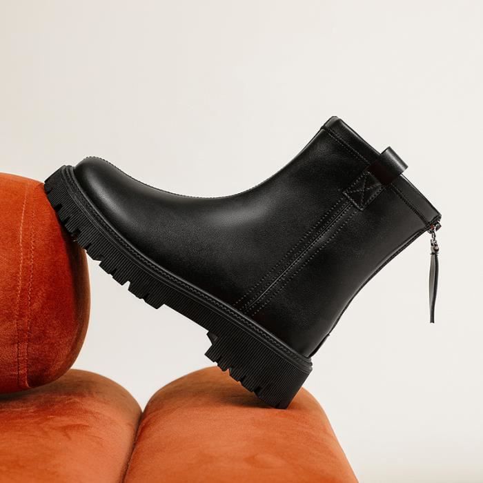 Bottes en cuir vintage pour femmes -bottes courtes à la cheville -Noir ...