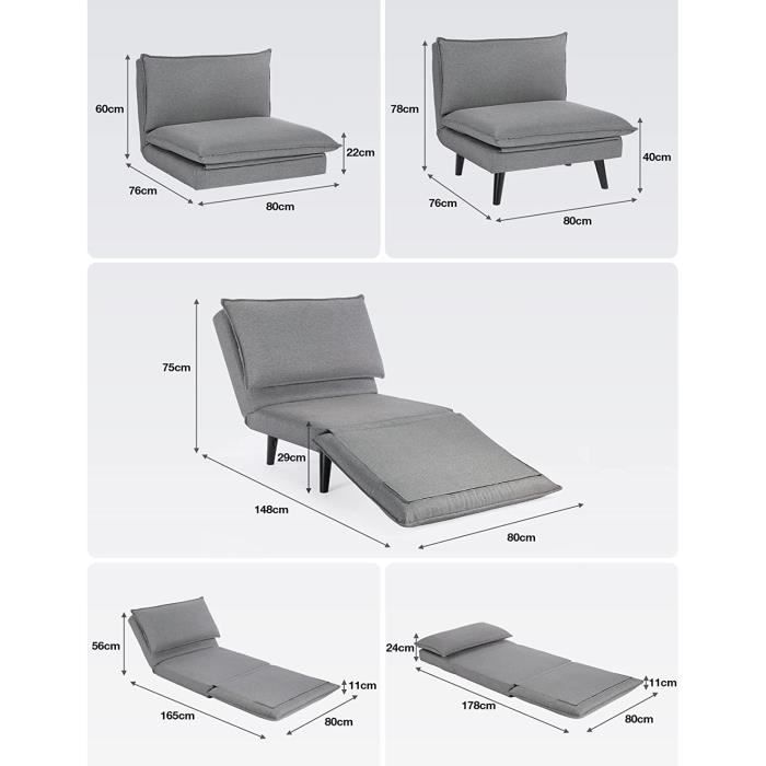 Fauteuil Chauffeuse 1 Place Convertible, 5 Positions 90° Inclinable ...