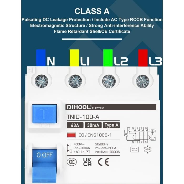 Disjoncteur Différentiel Rcd Type A - Interrupteur Fi Din - 4 Pôles ...